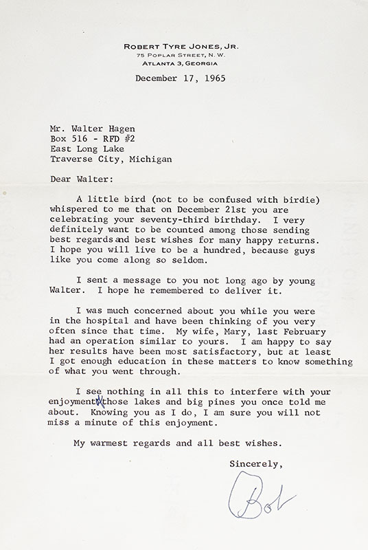 Bobby Jones Autograph Letter Signed to Walter Hagen. - Raptis Rare ...