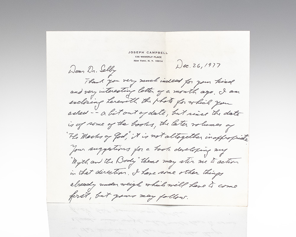 Joseph Campbell Autograph Letter Signed. - Raptis Rare Books | Fine ...