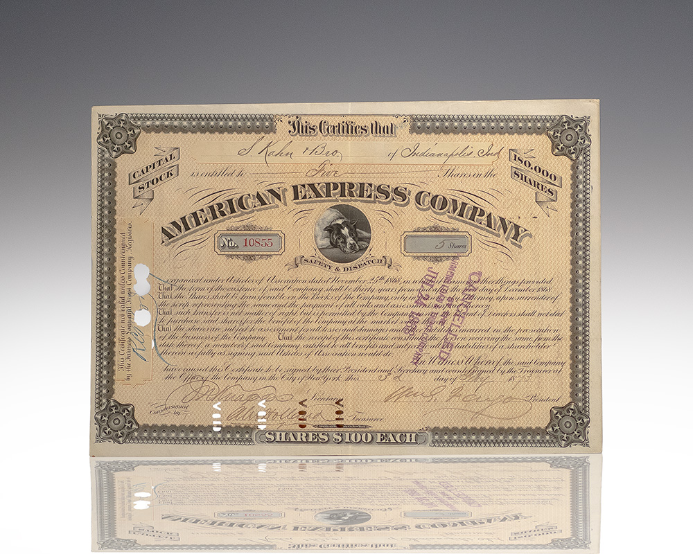 William Fargo Signed Stock Certificate for American Express Company ...
