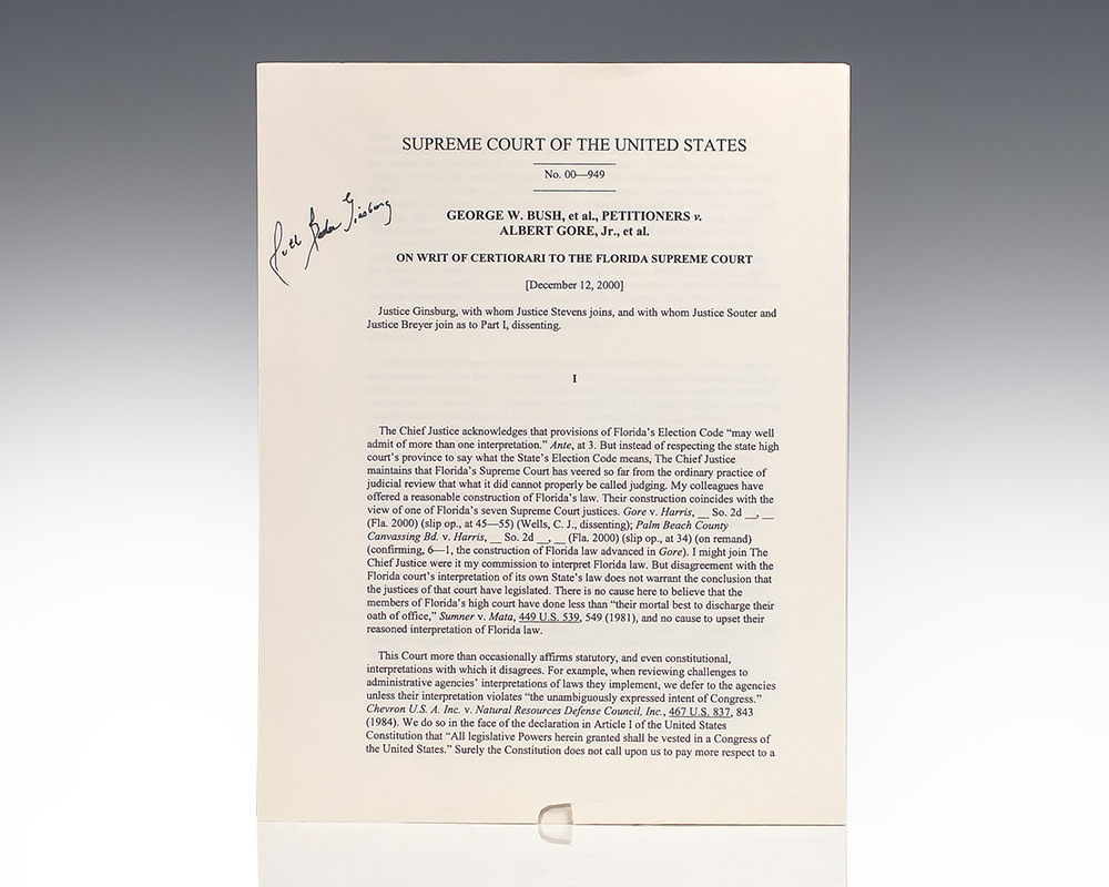 Bush v. Gore United States Supreme Court Ruling Signed Document ...
